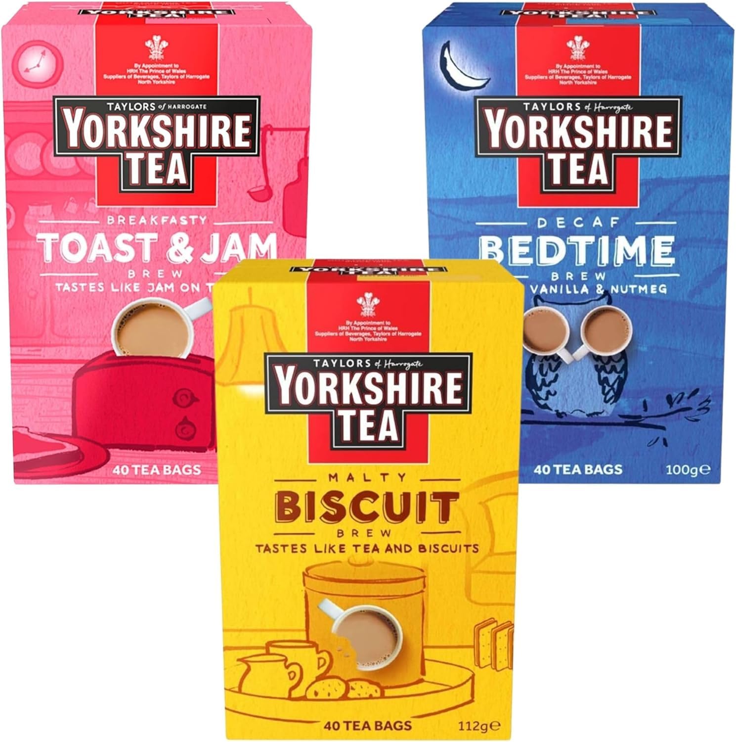 Amazon.com : Yorkshire Tea 40 bags Variety of Biscuit Brew, Bedtime Brew and Toast & Jam Tea ...