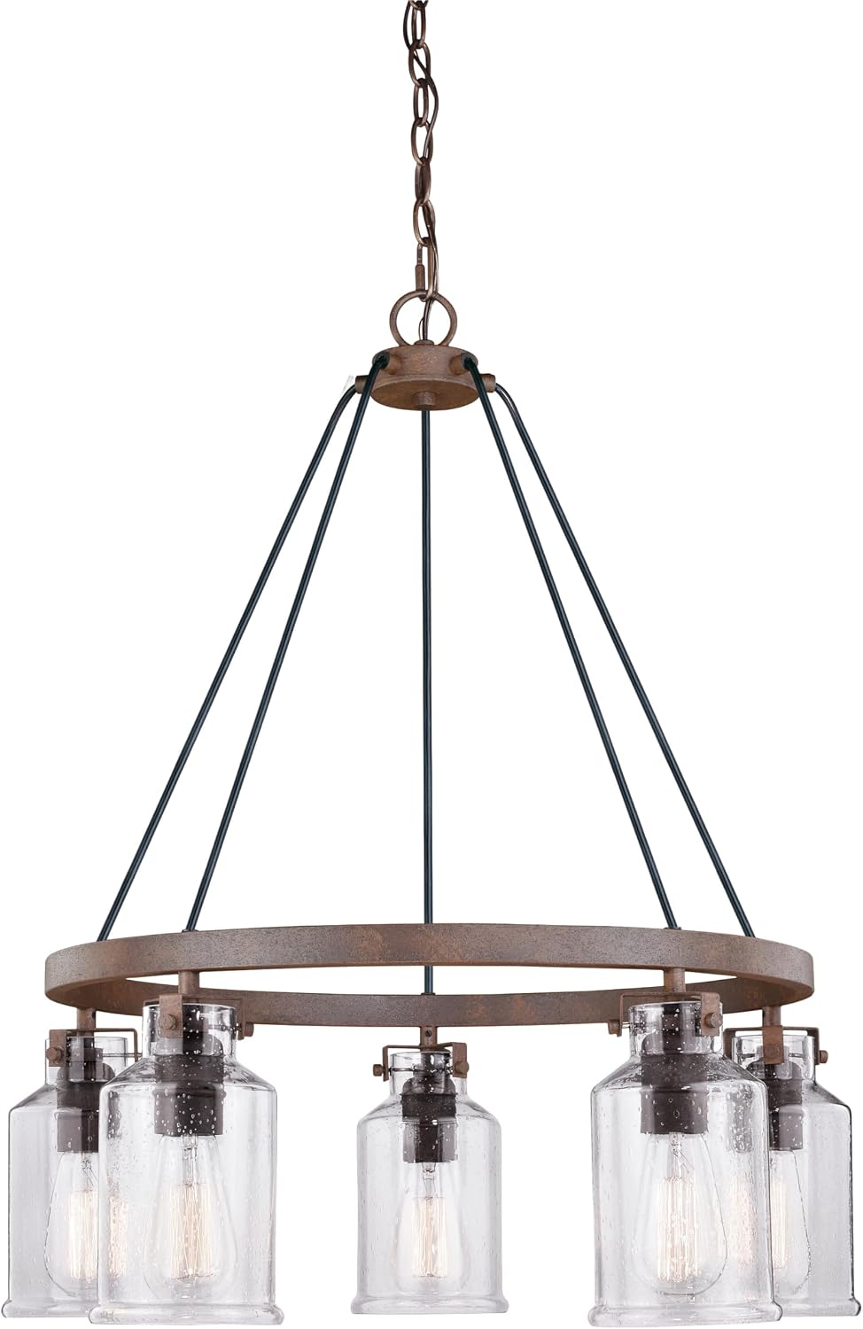 VAXCEL Milone 5 Light Bronze Rustic Wheel Chandelier Clear Glass ...