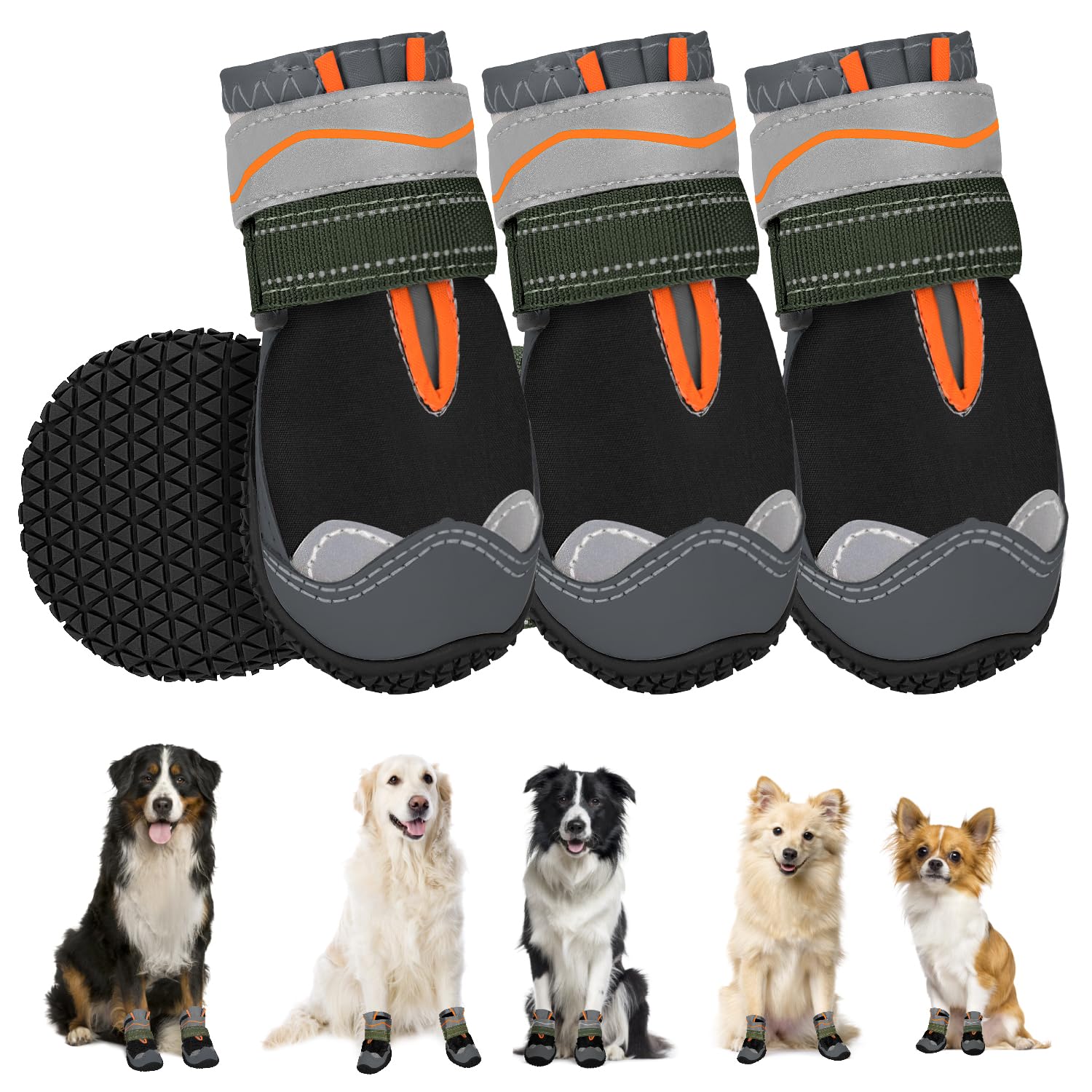 SlowTon Dog Boots – Waterproof Dog Paw Protector for Winter Snowy Day, Dual Adjustable ...