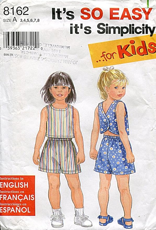 Amazon.com: Simplicity Pattern 8162 Child's Top and Shorts, Size A (3-4 ...