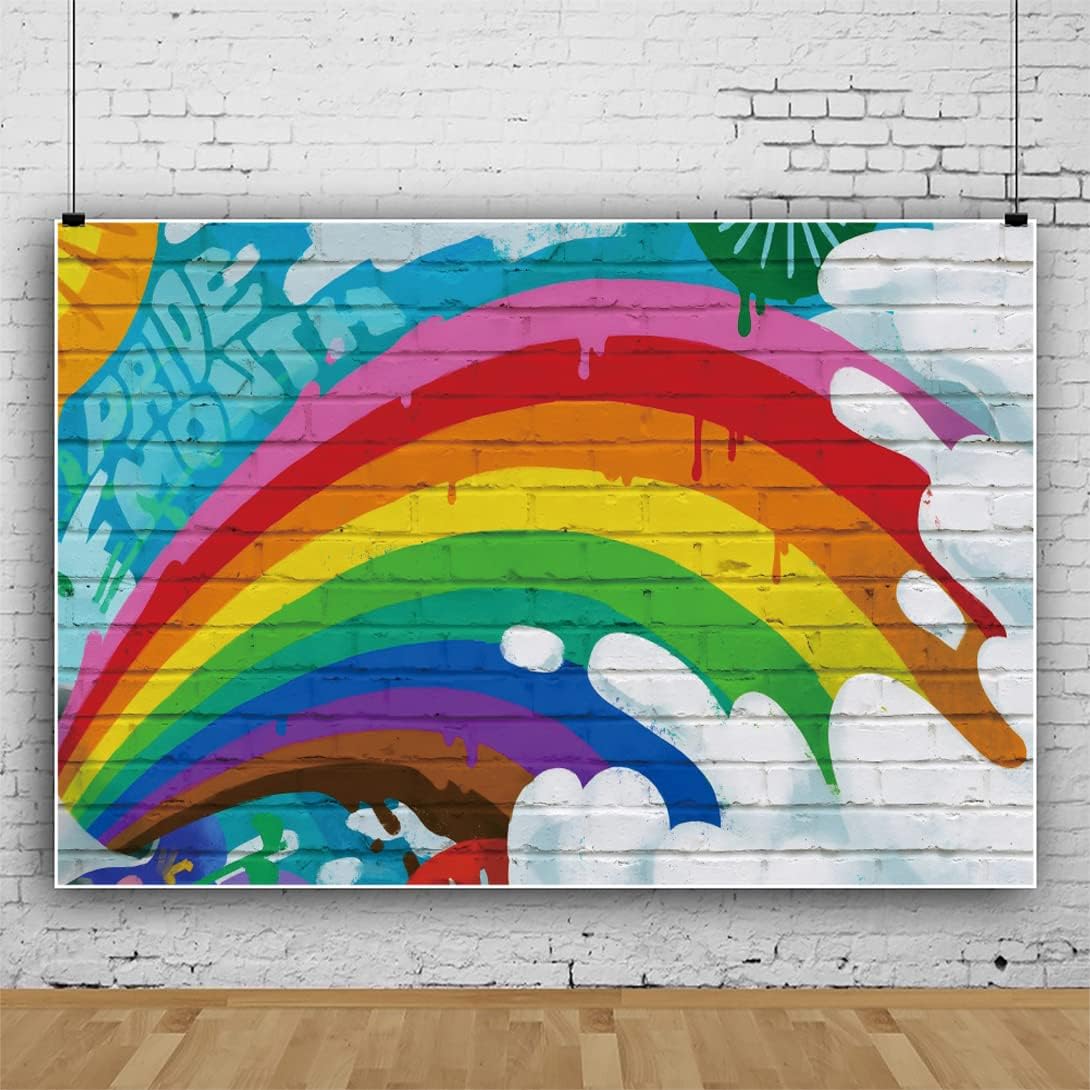 Amazon.com : Canessioa 10x8ft Pride Month Backdrop Rainbow Brick Wall ...
