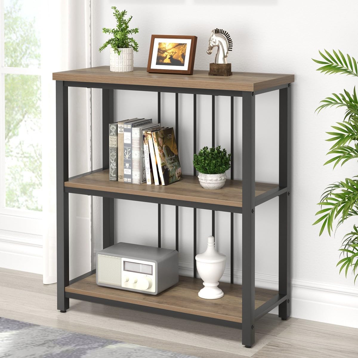 Amazon.com: FOLUBAN Small Bookshelf and Bookcase, 3 Tier Open Book ...
