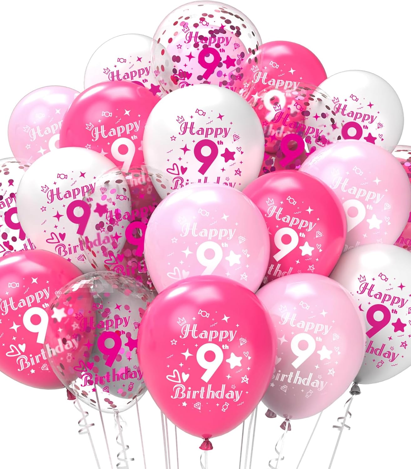 Amazon.com: SUWEN Pink 9th Birthday Balloons 38PCS 12Inch Latex Number ...