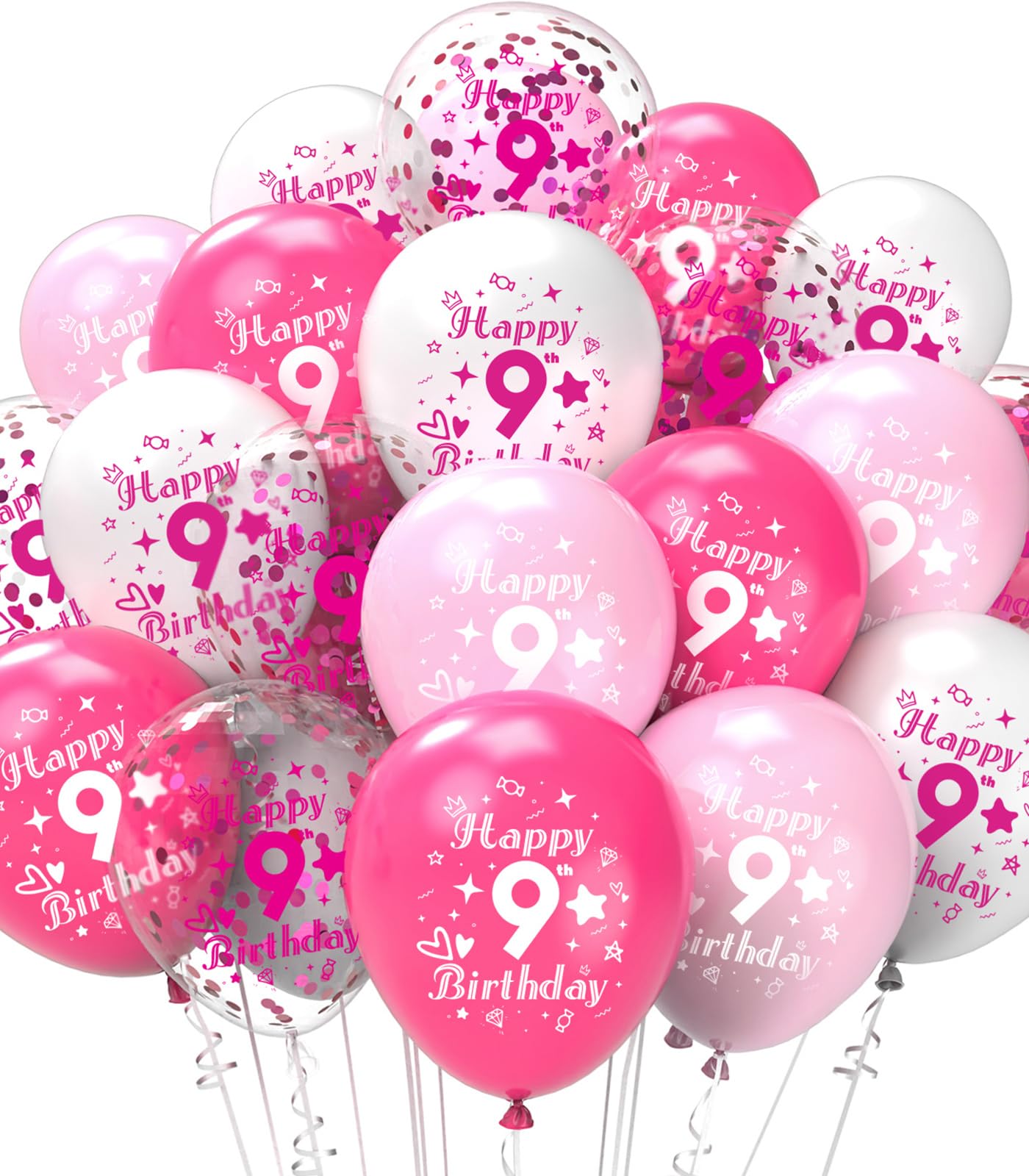 Amazon.com: SUWEN Pink 9th Birthday Balloons 38PCS 12Inch Latex Number ...
