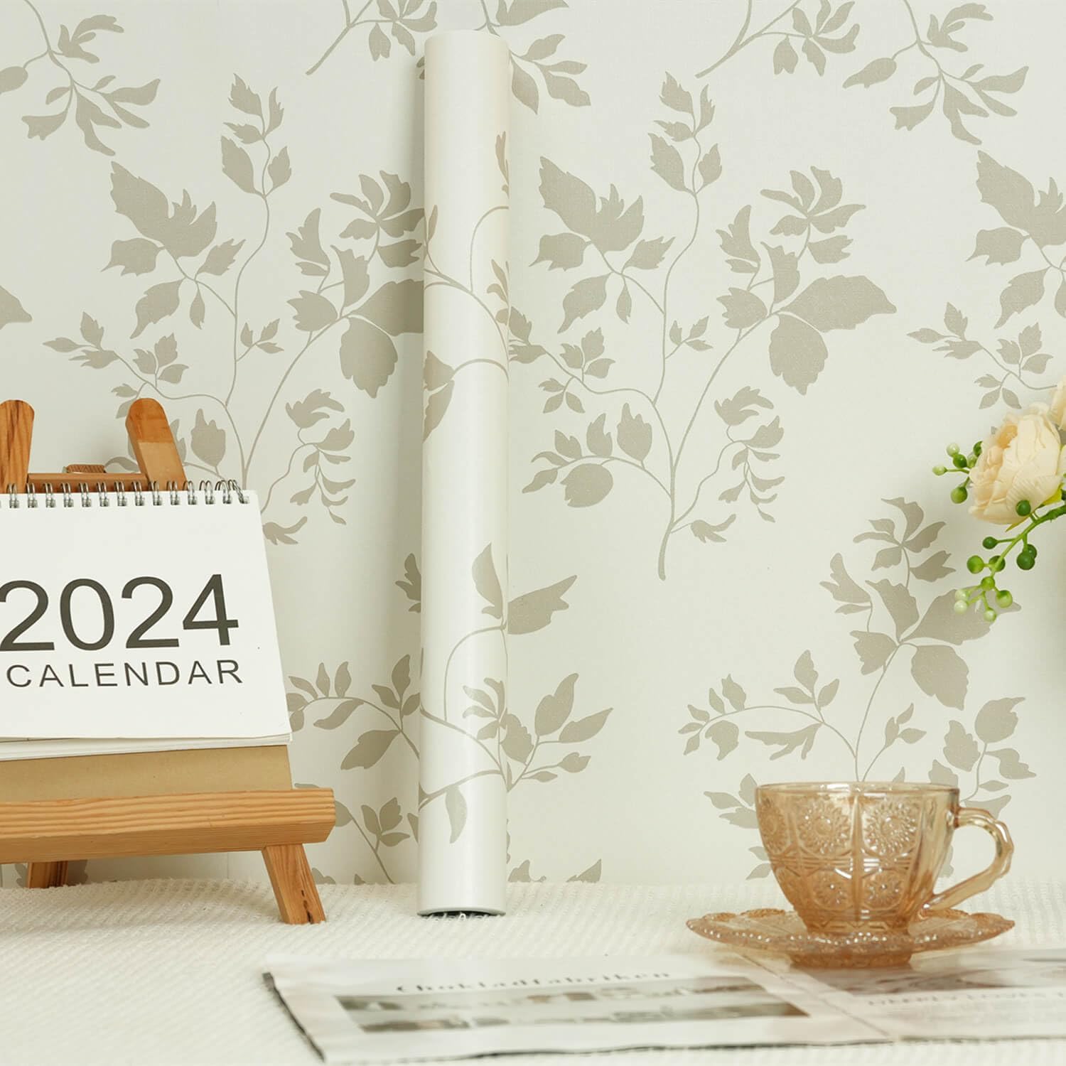 Yancorp 17.3"x118.1" Beige Textured Peel and Stick Tree Wallpaper Self ...