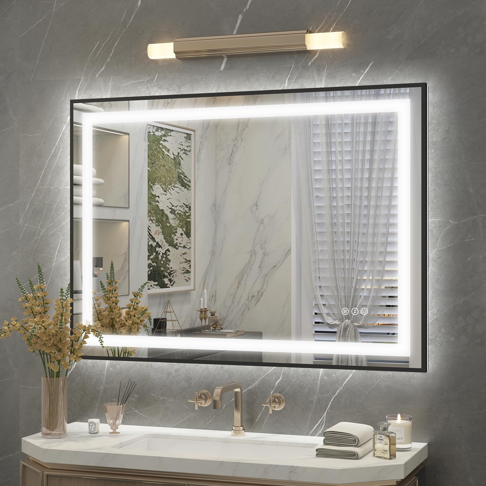 Amazon.com: OKPAL 40x30 Framed LED Mirror for Bathroom, Black Lighted ...