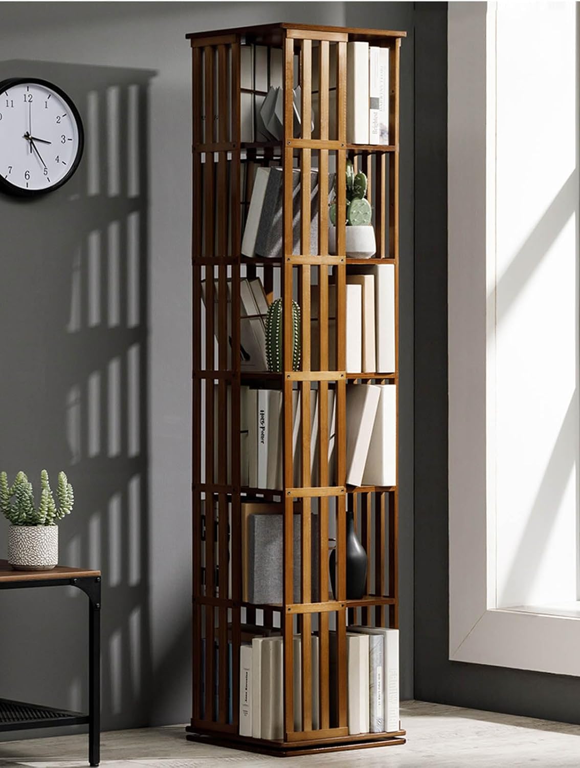 Amazon.com: 5/6 Tier Rotating Bookcase-Bamboo,360 Degree Rotating ...