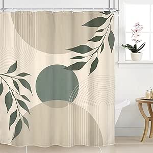 Amazon.com: Mitpok Sage Green Boho Shower Curtain Mid Century Modern Abstract Minimalist Leaves ...