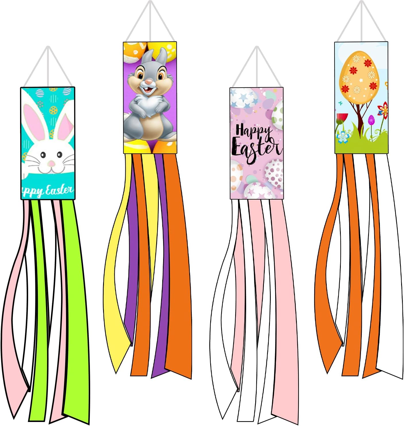 Amazon.com : Spring Easter Bunny Windsock 4PCS Happy Easter Egg Rabbit ...
