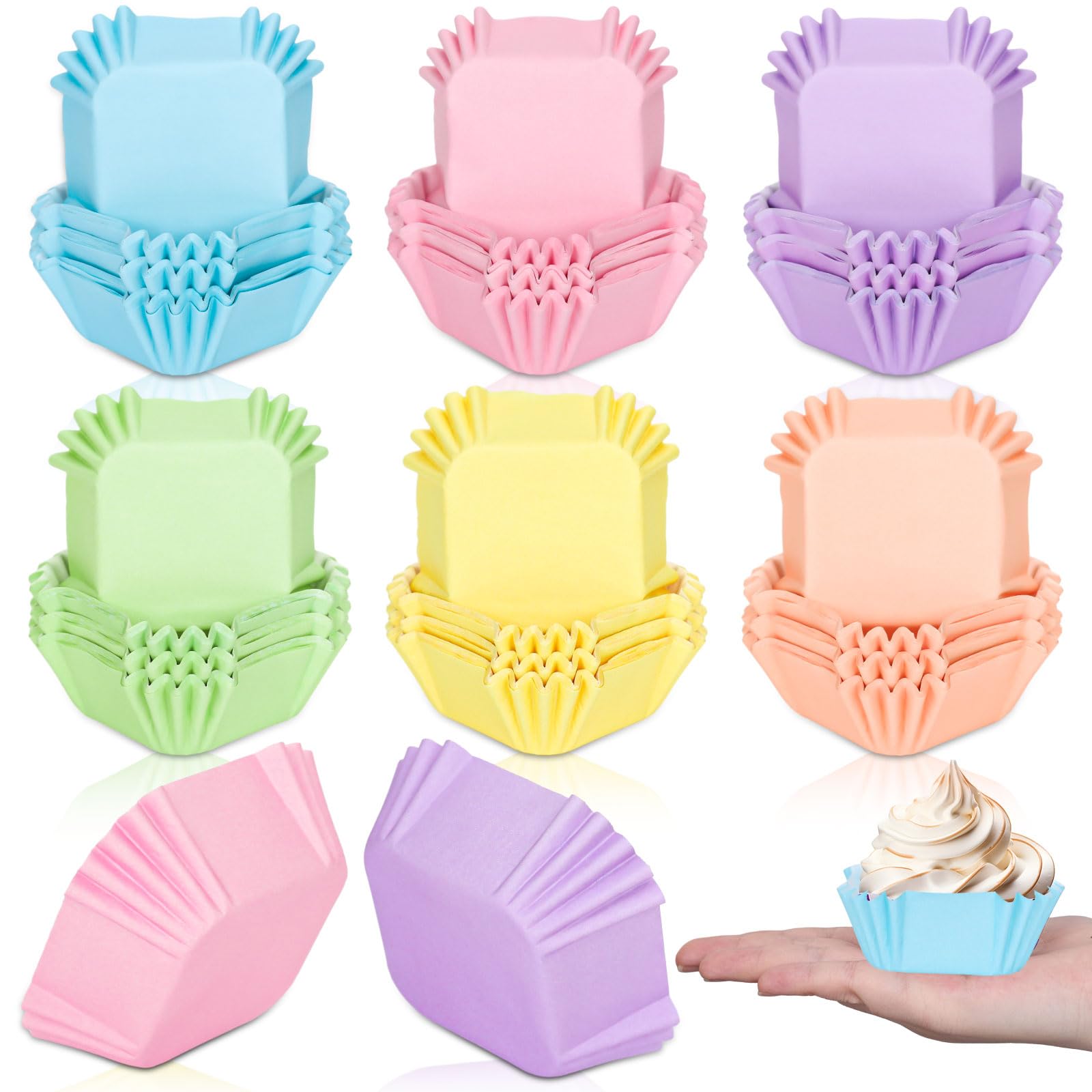 Amazon.com: JarThenaAMCS 600Pcs Colorful Square Cupcake Liners Pastel ...