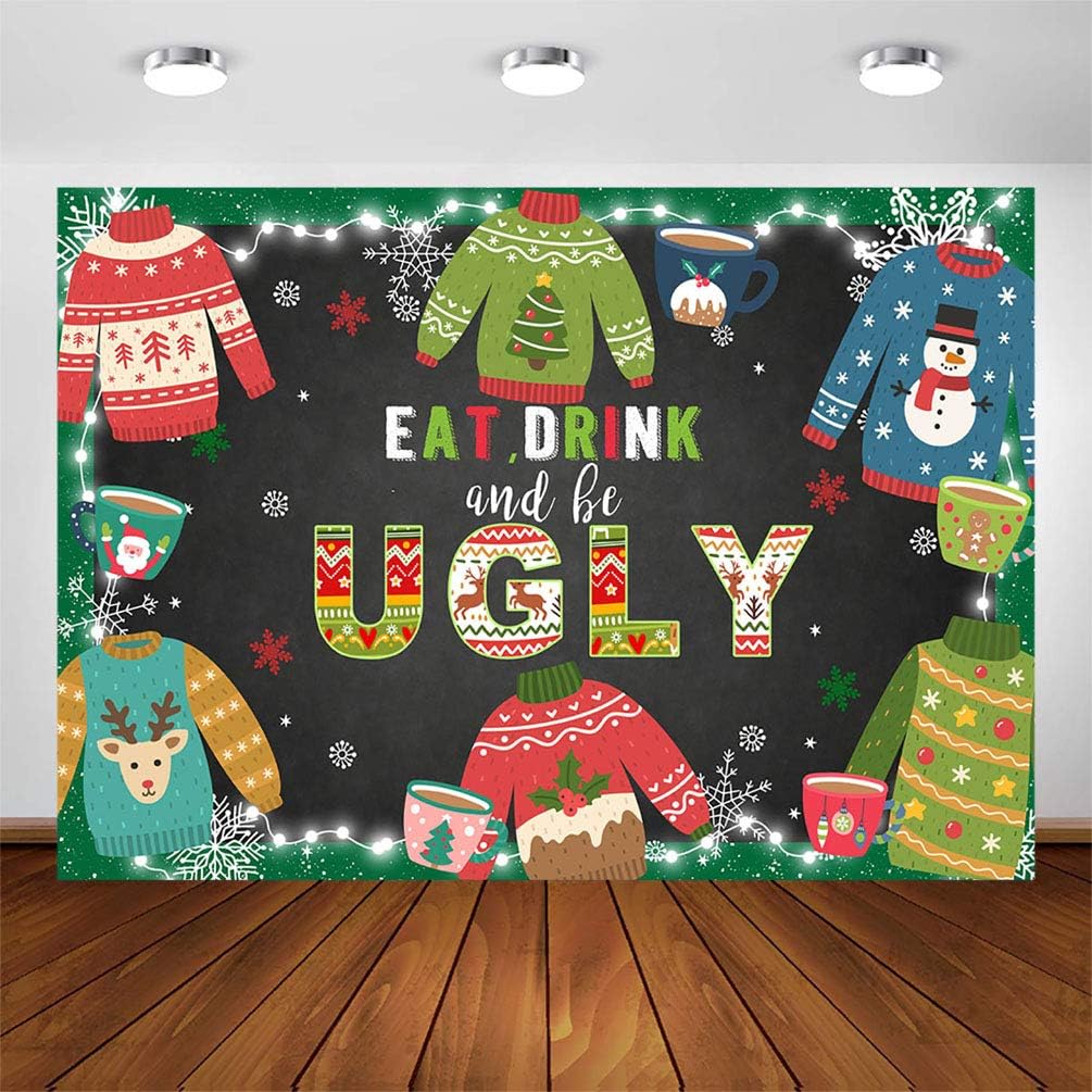 Amazon.com : Avezano Ugly Sweater Christmas Party Backdrop 7x5ft Eat ...