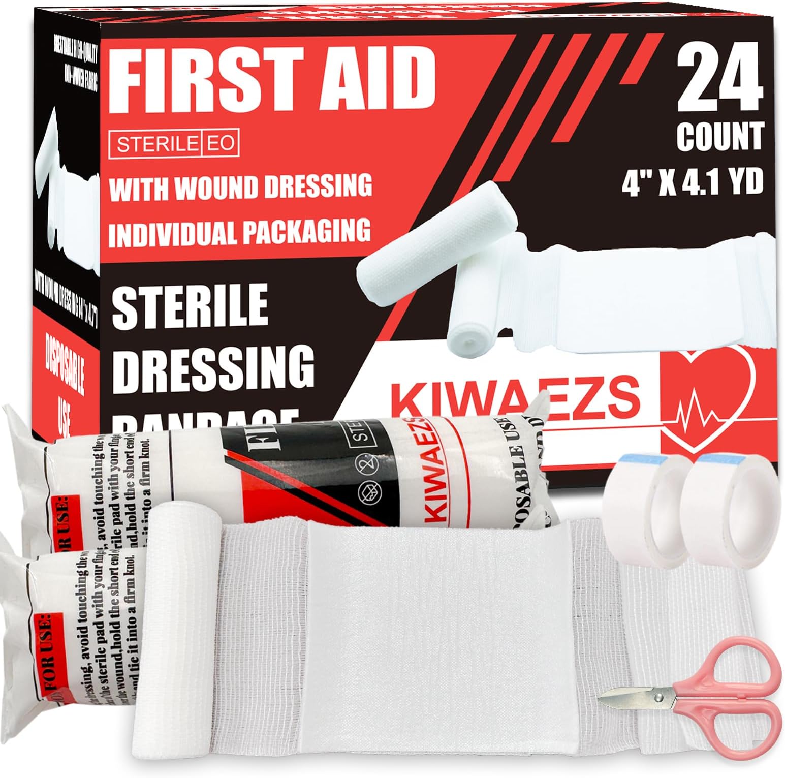 Amazon.com: KIWAEZS 60 Pack Sterile 4x4 Large Gauze Pads - 12-ply Woven ...