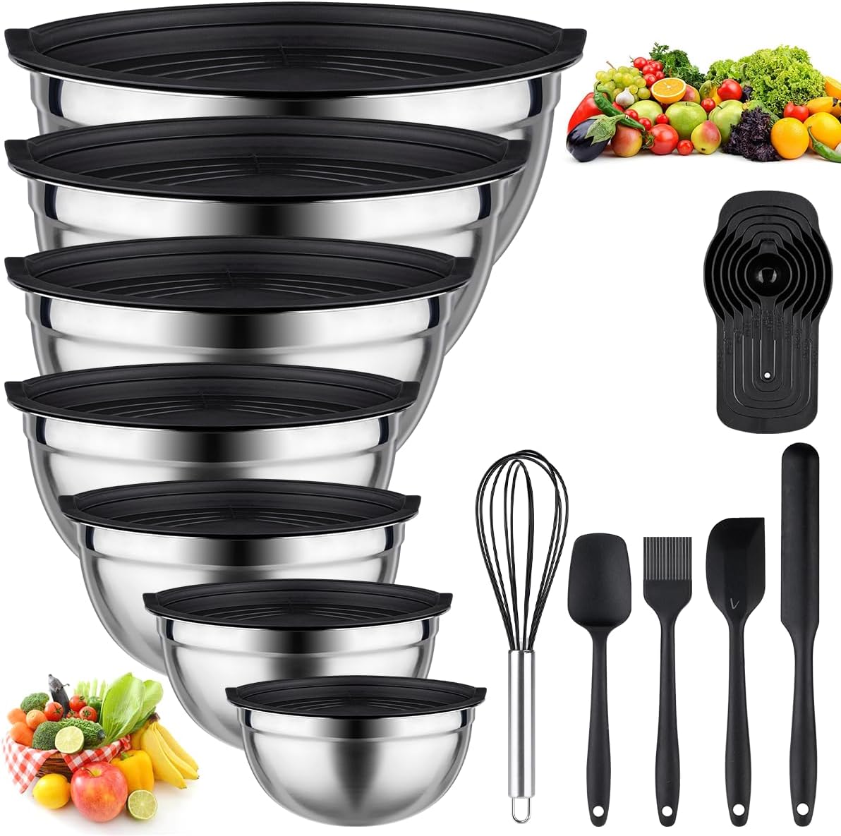 Amazon.com: JoyJolt Stainless Steel Mixing Bowl Set of 6 Mixing Bowls ...