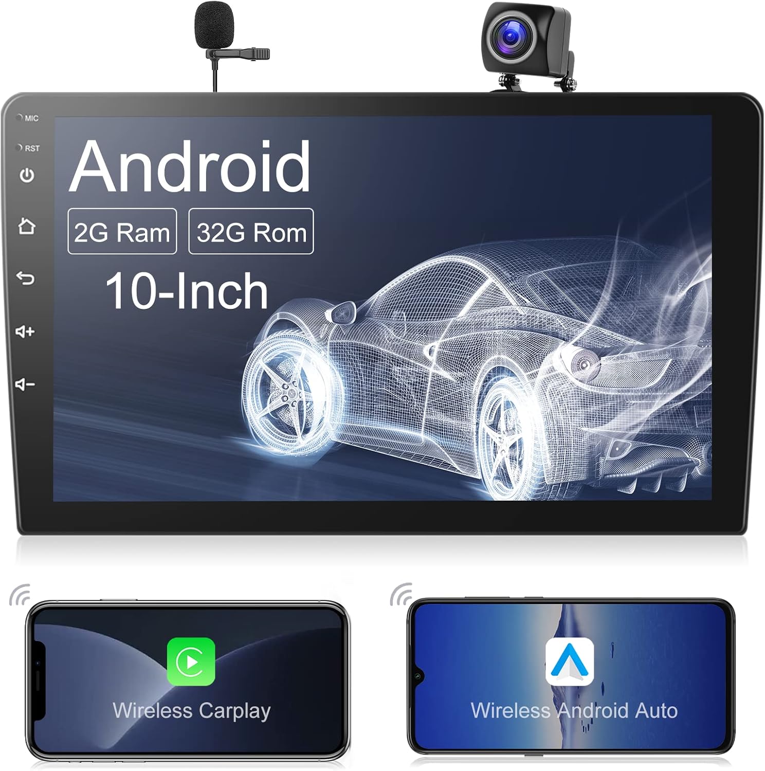 Amazon.com: 2+32G Double Din Car Stereo with Wireless Carplay Android ...