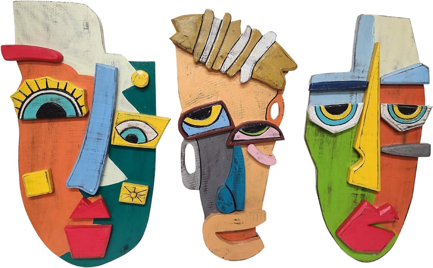 Amazon.com: WorldBazzar 3 Pc Abstract MASK African Hand Carved Wooden ...