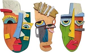 Amazon.com: WorldBazzar 3 Pc Abstract MASK African Hand Carved Wooden ...