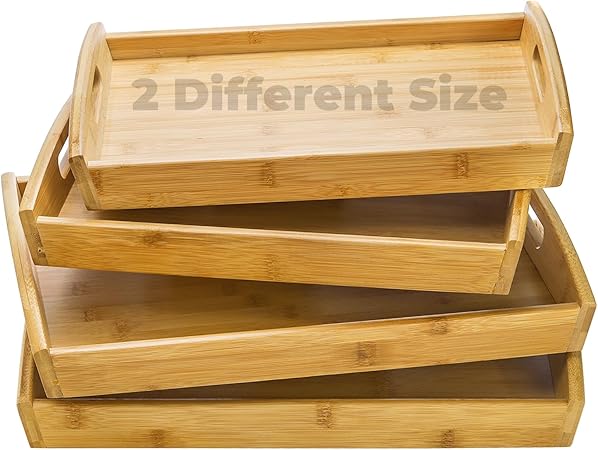 Amazon.com: Peohud 4 Pack Bamboo Serving Trays with Handles ...