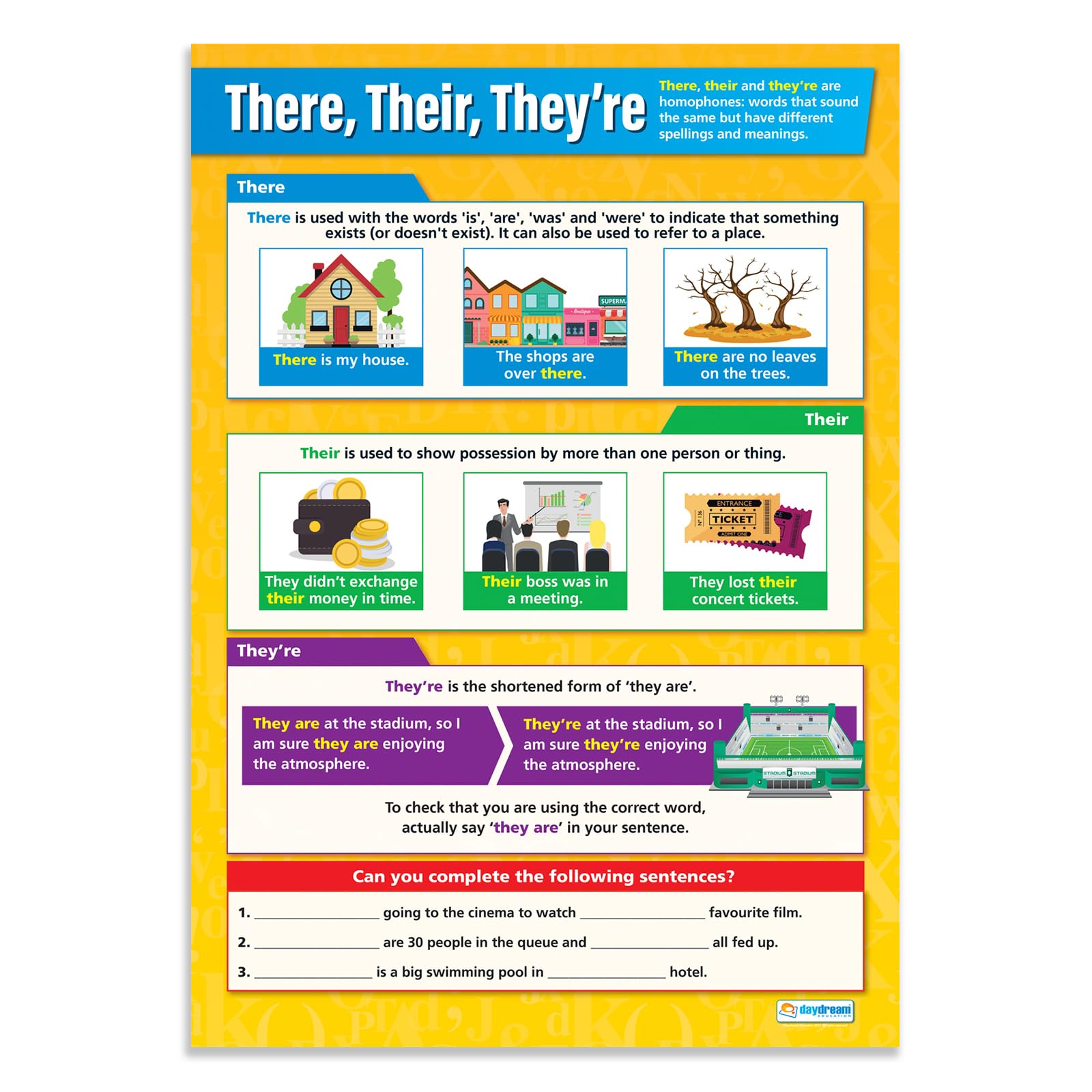 Daydream Education There, Their & They're | English Posters | Laminated ...