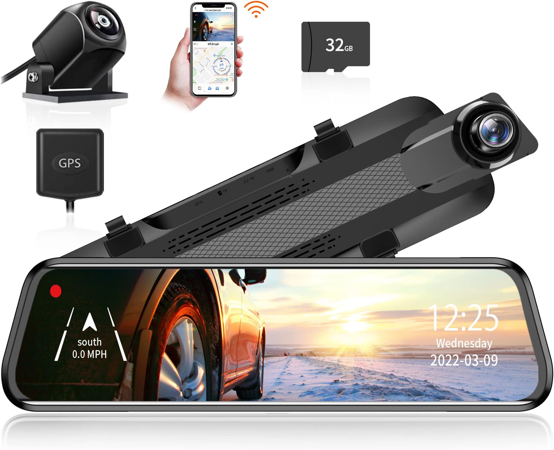 WOLFBOX 2.5K Dash Cam Mirror for Car, Rear View Mirror Camera with 10 ...