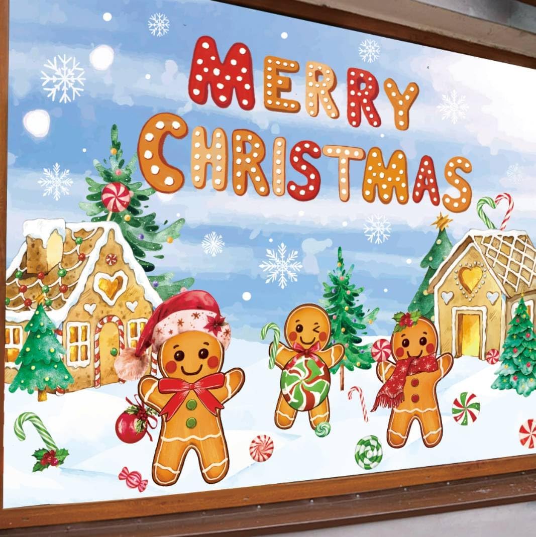 Amazon.com: Whaline 6 Sheets Merry Christmas Window Clings Windows ...