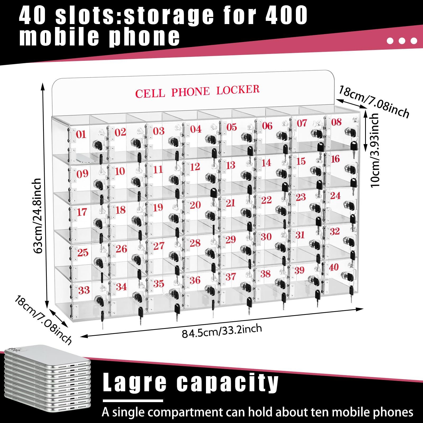 Clear Cell Phone Locker Box with Keys Acrylic Cell Phones Storage ...