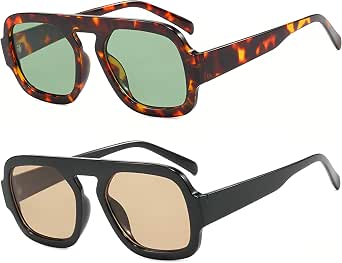 Kursan Square Aviator Sunglasses for Women Men 70s Retro Style Sun ...