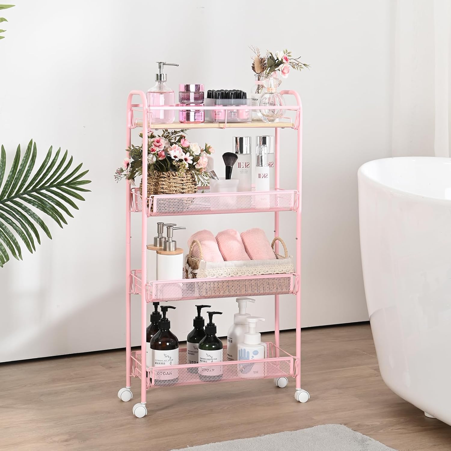 Amazon.com: TOOLF 4-Tier Slim Rolling Cart, Metal Utility Cart, Slide ...