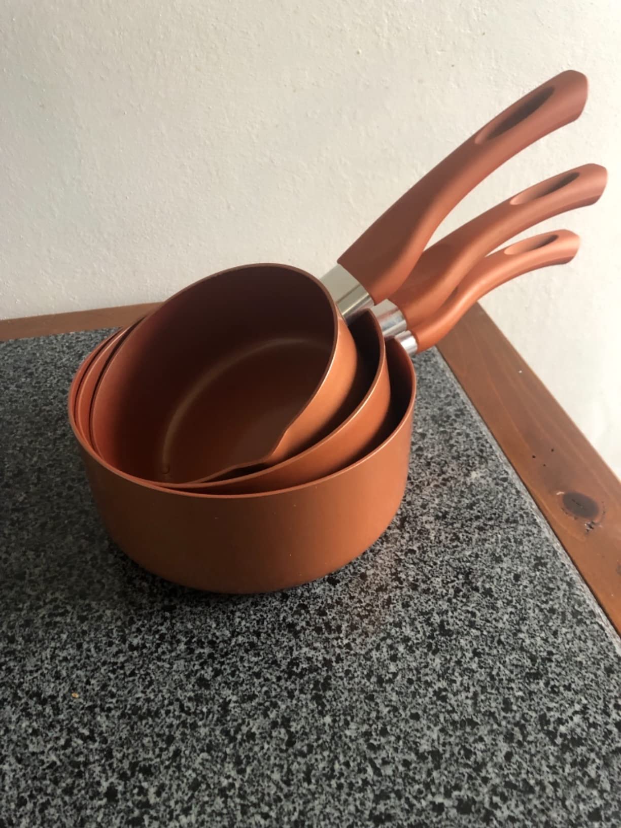Set of 3 14cm/16cm/18cm Copper Ceramic Non-Stick Saucepans Copper King ...