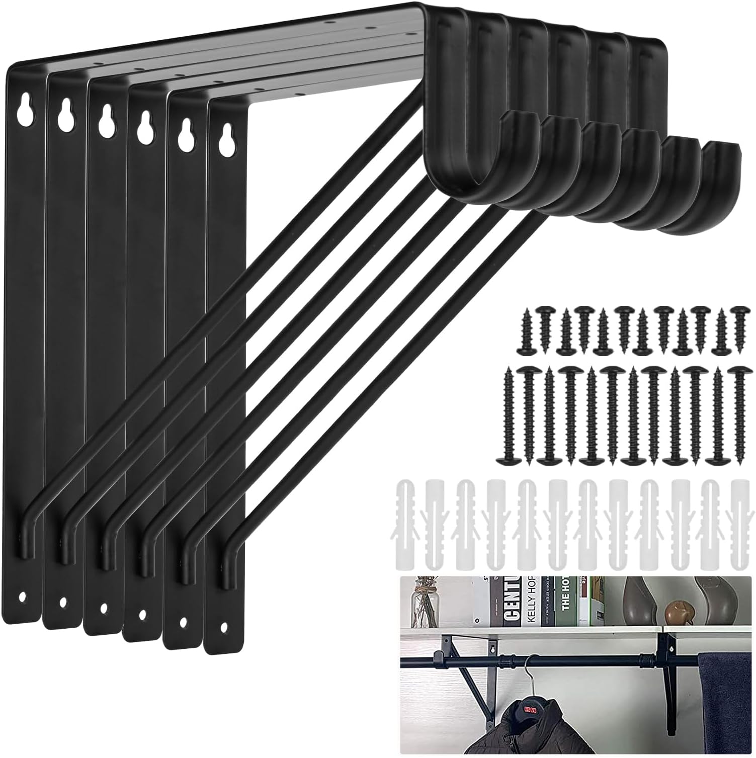 Amazon.com: AYAYGD 6 Pack Heavy Duty Closet Rod Brackets 11 x 11 Inch ...