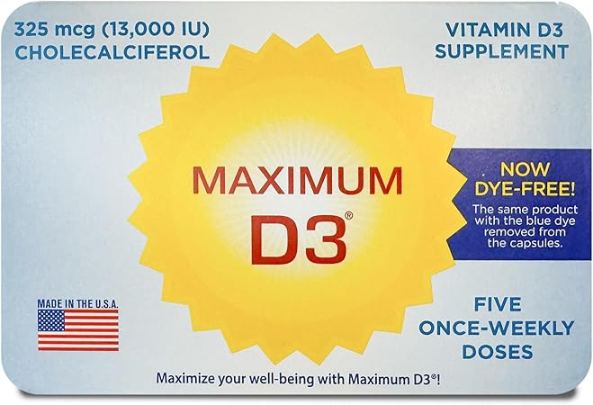 Amazon.com: Maximum D3 13,000 IU, 5 Capsules Total (5-Week Supply ...