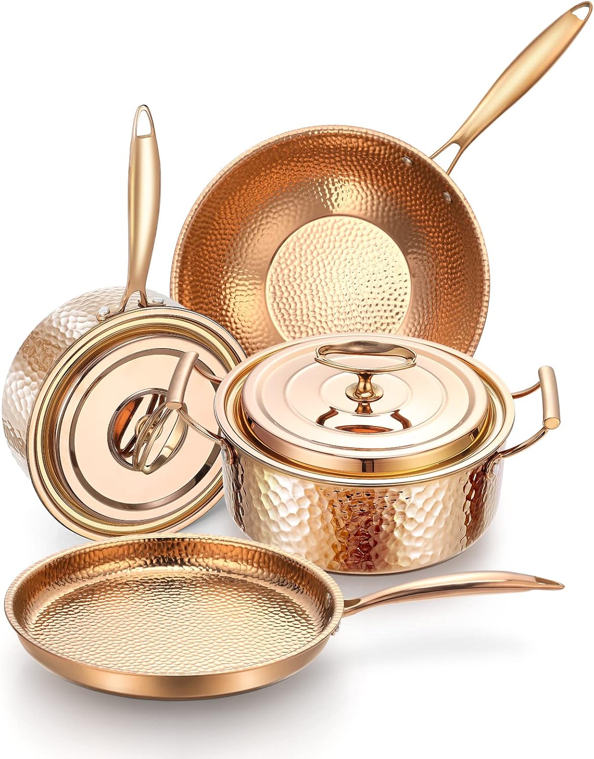 Amazon.com: DAEDALUS Copper Pots and Pans Set, 8 Piece Cookware Set ...