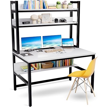 FAANAS Computer Desk with Storage Shelves and Bookshelf,Modern Simple ...