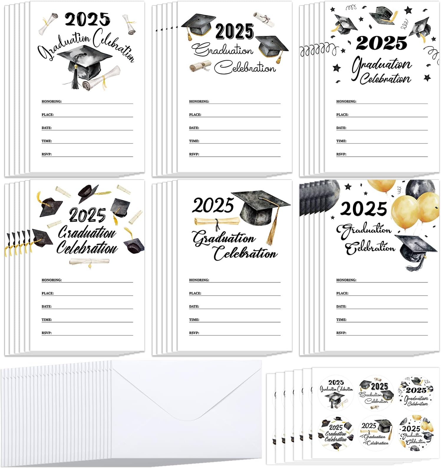 Amazon.com: AmazingSpark 36 Sets Watercolor Graduation Party Invitation ...