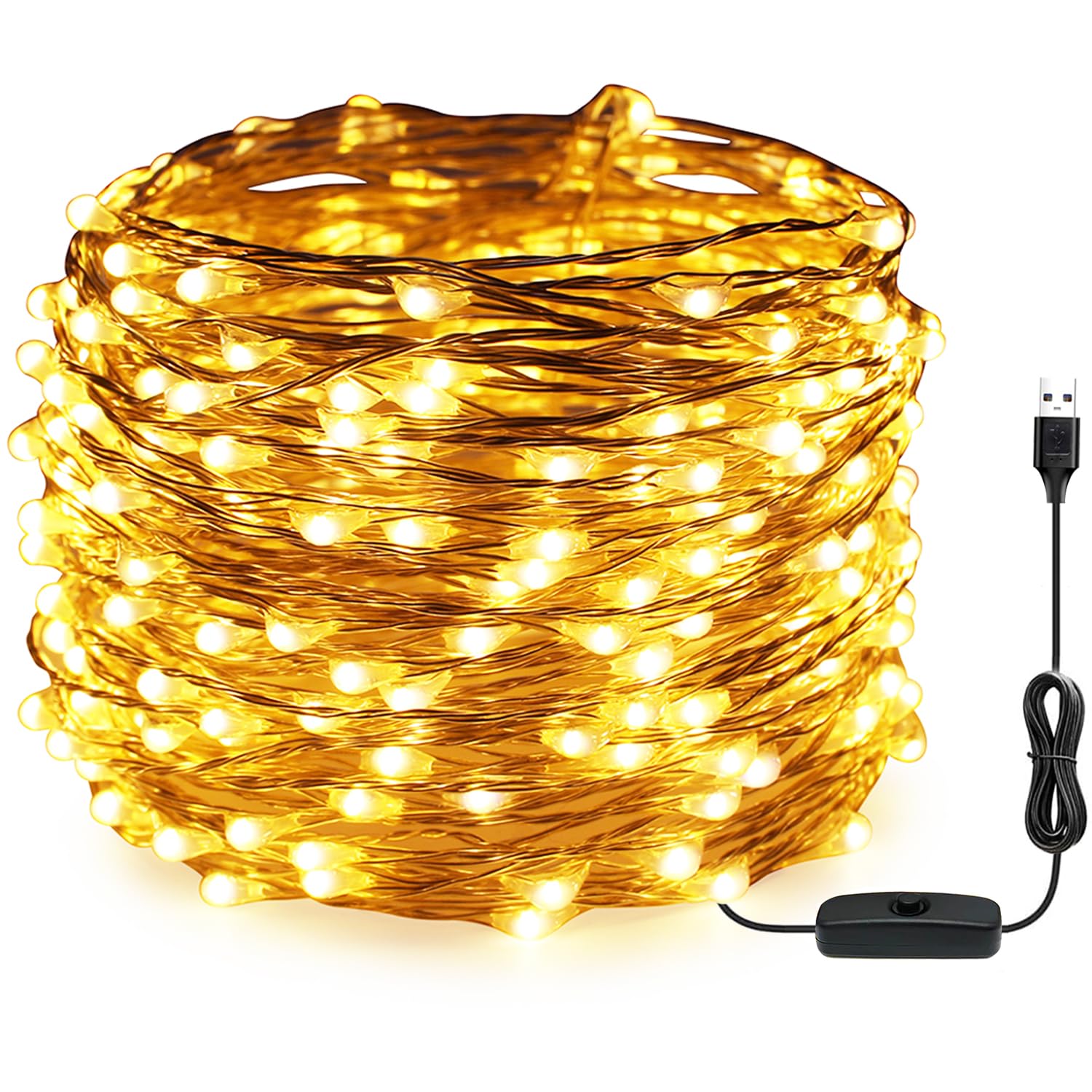 RUICHEN USB Plug in String Lights Silver Wire 66 Ft 200 LED Starry ...