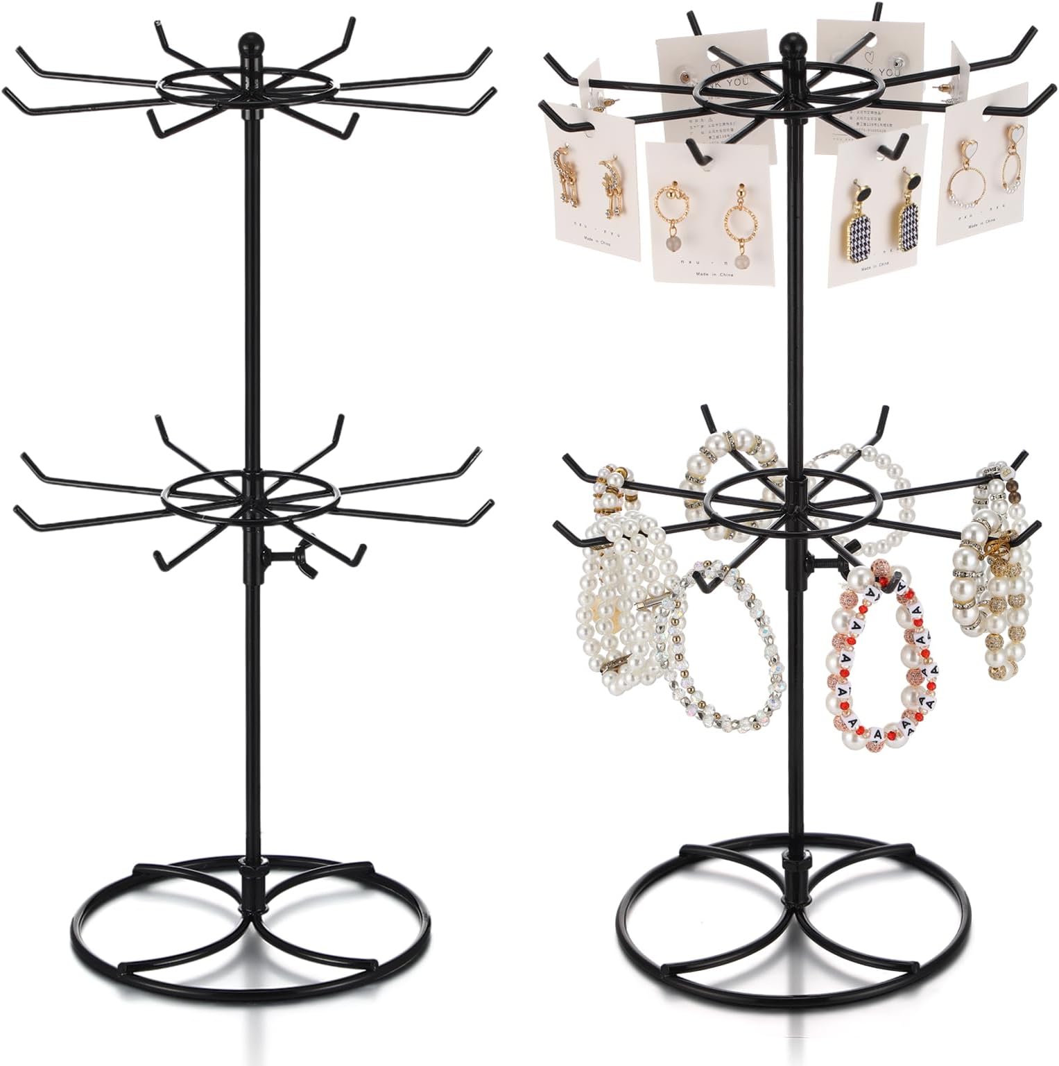 Amazon.com: Hicarer 2 Pcs Rotating Jewelry Display Stand 2 Tier ...