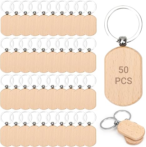 Amazon.com: Wooden Keychain Blanks, 50 Pcs Blank Wood Keychains for ...