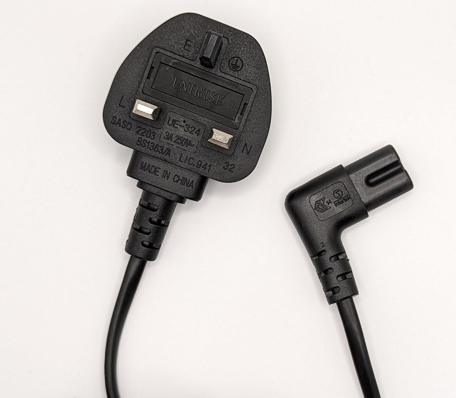 Black 3M Right Angled Figure 8 UK Lead 90 Degree - Works with All ...