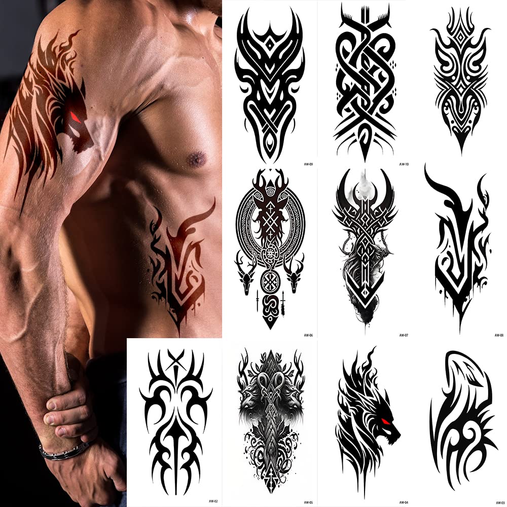 Amazon.com : Temporary Tattoos AWLEE Waterproof Viking Tribal Totem ...