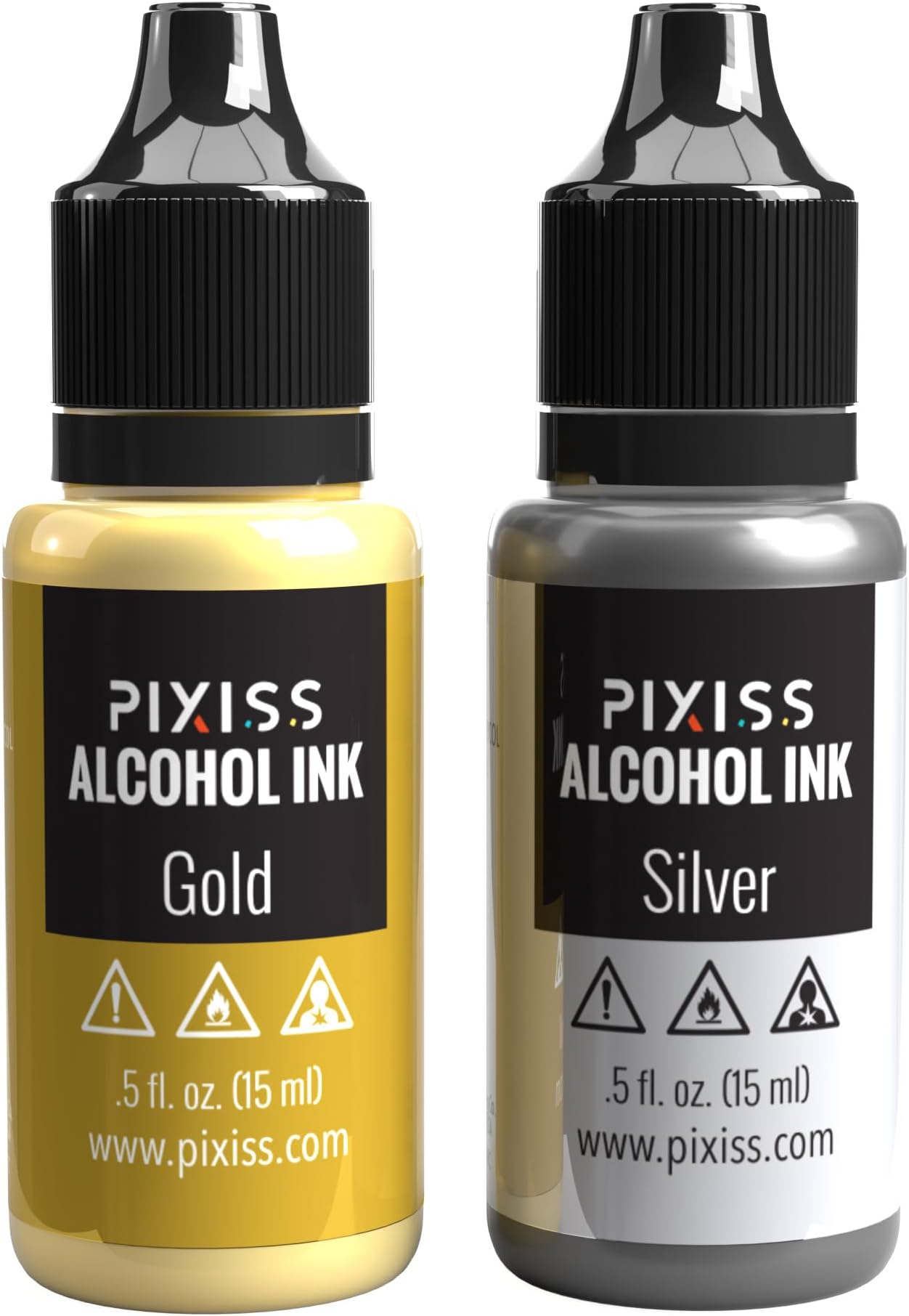 Amazon.com : Pixiss Metallic Alcohol Ink Set - Silver and Gold Metallic ...