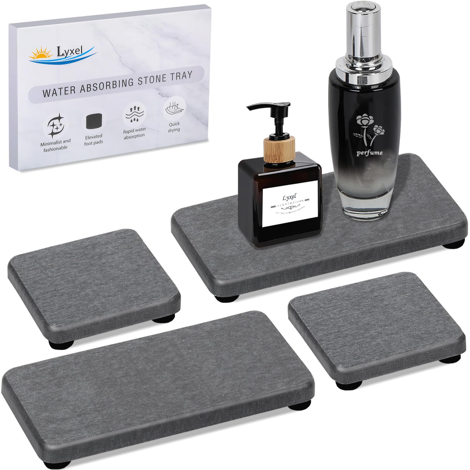 Amazon.com: 4PCS Water Absorbing Stone Tray for Sink, Fast Drying Stone ...