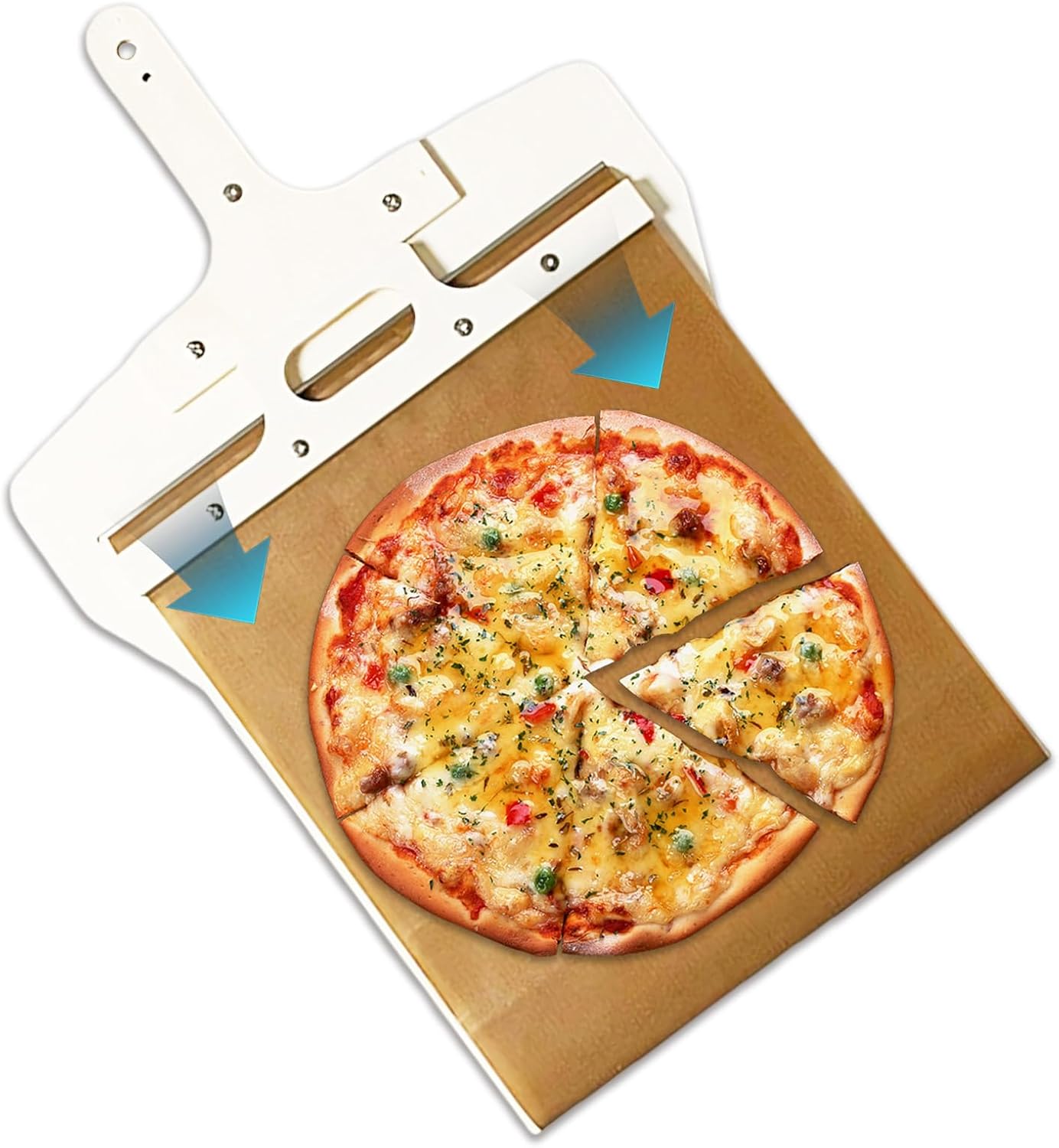 12” Wood Sliding Pizza Peel, Pizza Slider Paddle with Pizza Cutter ...