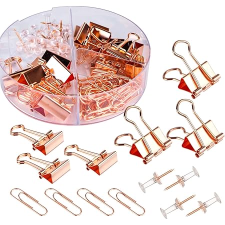Amazon.com : Binder Clips Paper Clips Push Pins Sets with Box for ...