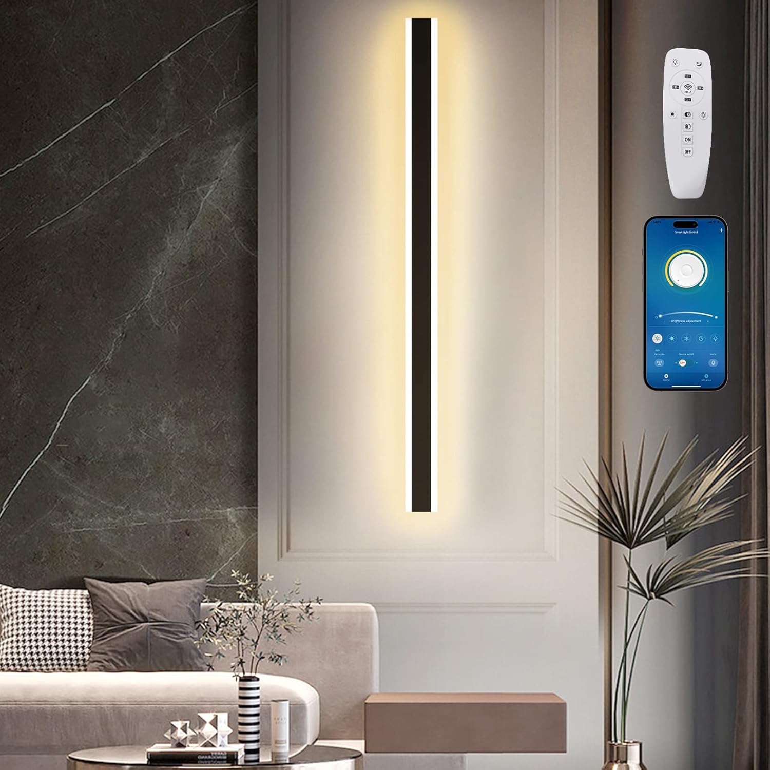 SUCIKORIO LED Wall Lights Long Strip 100cm, Modern 3000-6500K Dimmable ...