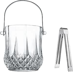 Amazon.com: Glass Ice Bucket with Handle and Ice Tong Holds 37oz of Ice ...