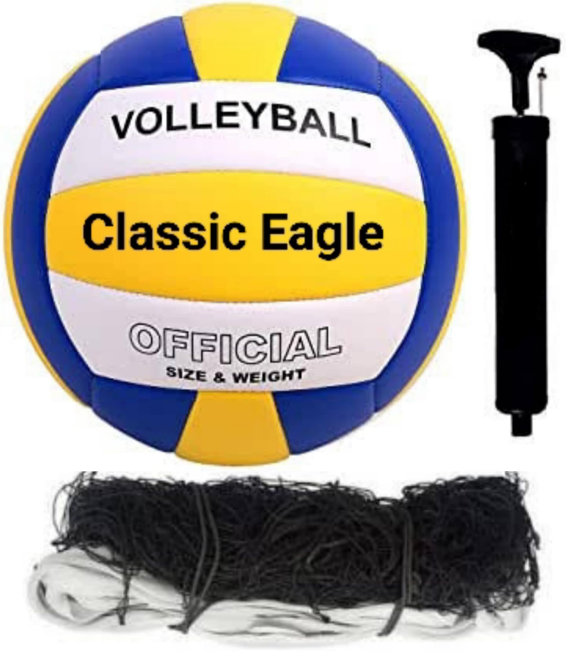 Buy Classic Eagle Pvc Synthetic Rubber Volleyball Size -4 With Air Pump And Nylon Net | Complete ...