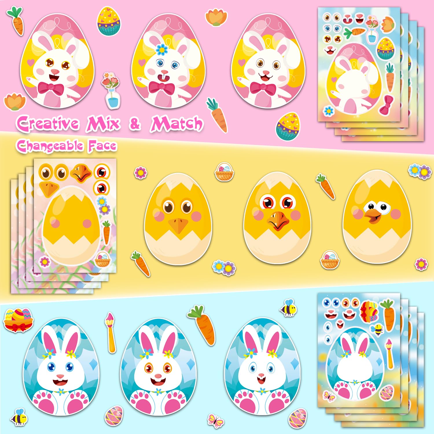Snapklik.com : 32 Sheets Easter Make A Face Animal Stickers Mix And ...