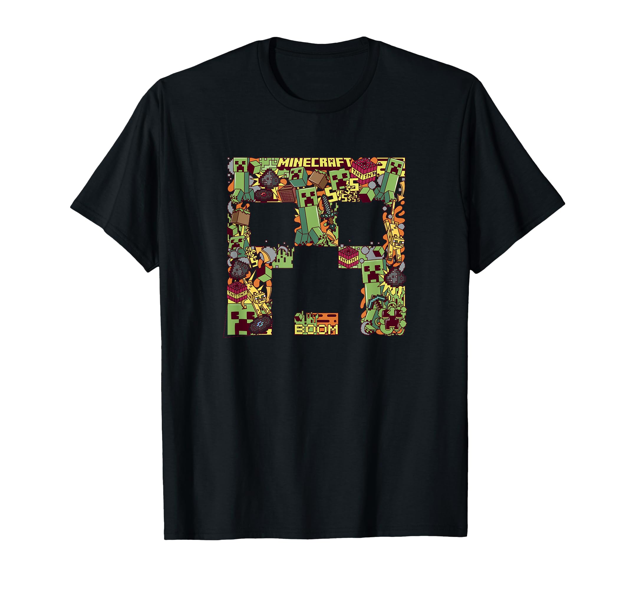 Amazon.com: Minecraft Creeper Big Face Collage T-Shirt : Clothing ...