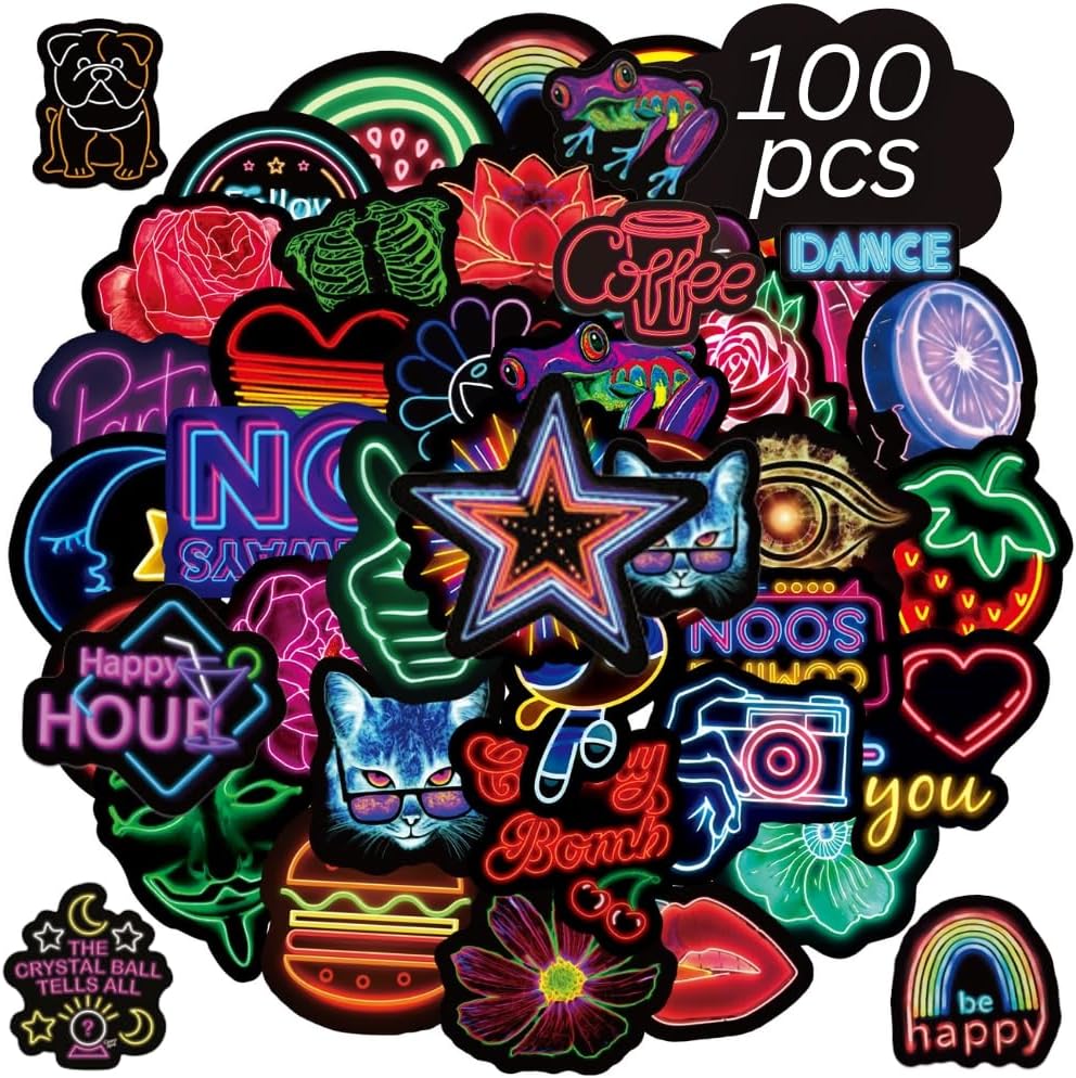 Amazon.com: Adeela 100pcs Neon Dark Laptop Stickers for Tablet/Phone ...