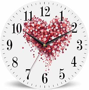 Amazon.com: Mxocom Floral Love Heart Wall Clock Beautiful Romantic Red ...