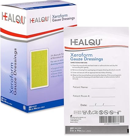 Amazon.com: HEALQU Medical Xeroform Petrolatum Dressing 5x9-50 Count ...